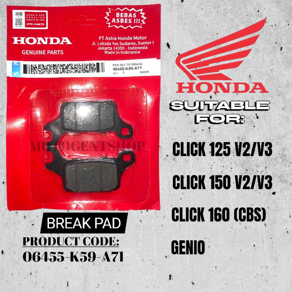 HONDA BREAK PAD AND BREAK SHOE FOR > CLICK 125/150, CLICK 160(CBS) etc ...