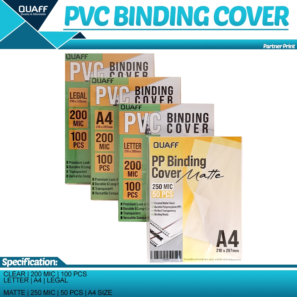 Quaff PVC Binding Cover Clear Short/A4/Long & PP Frosted Matte Binding ...
