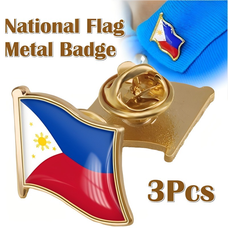 3pcs National Flag Metal Badge Brooch Philippine National Flag Badge ...