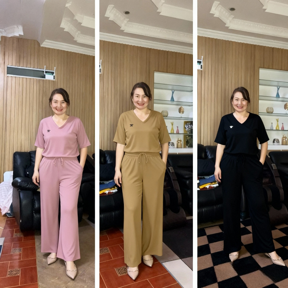 Set Plus Size Terno Blouse T-Shirt & Wide-Leg Trousers Pants Suit Retro ...