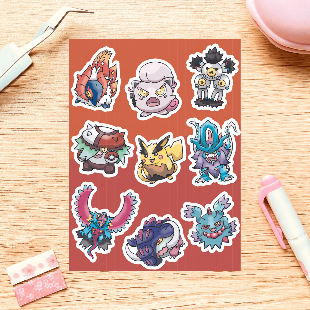 Pokemon Scarlet Ancient Paradox Sticker Sheet | Cute Waterproof Laptop ...