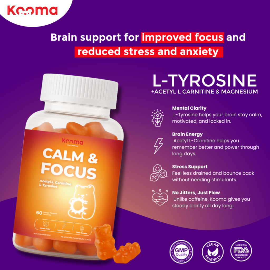Kooma Calm & Focus | 1 bottle 60 pcs | L-Tyrosine + Magnesium Brain ...