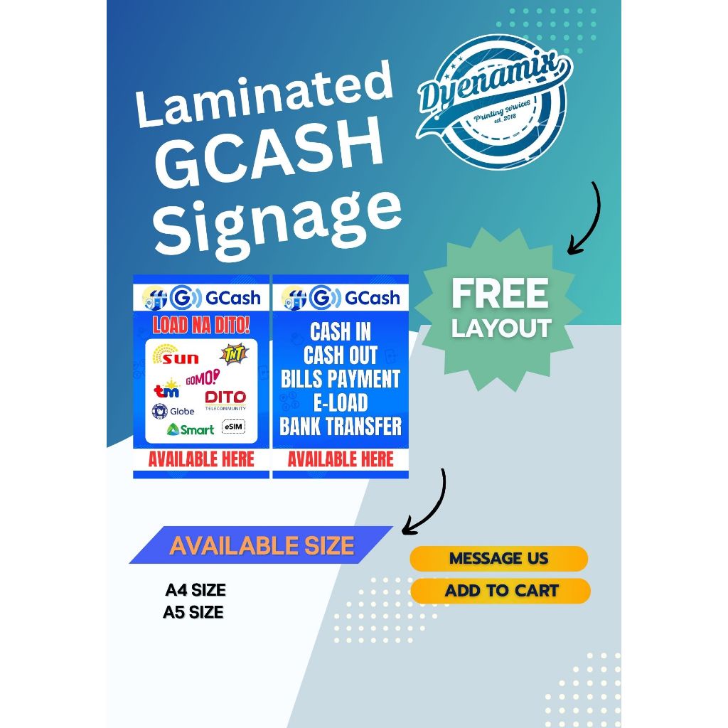 LAMINATED GCASH SIGNAGE A4, A5 SIZE FREE LAYOUT | Shopee Philippines