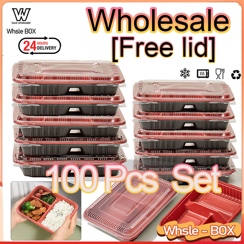 (100pcs) Thick food material red bento box 1/2/3/4/5 grid partition ...