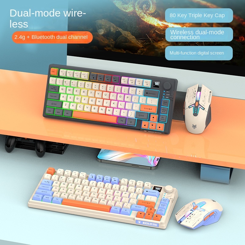 Wireless gaming keyboard 2.4G/Dual Bluetooth RGB backlit mechanical ...