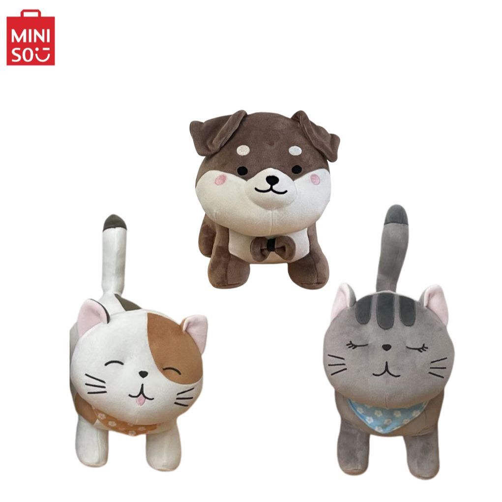 MINISO 12in Standing Plush Toy Gray Cat Dog and Calico | Shopee Philippines