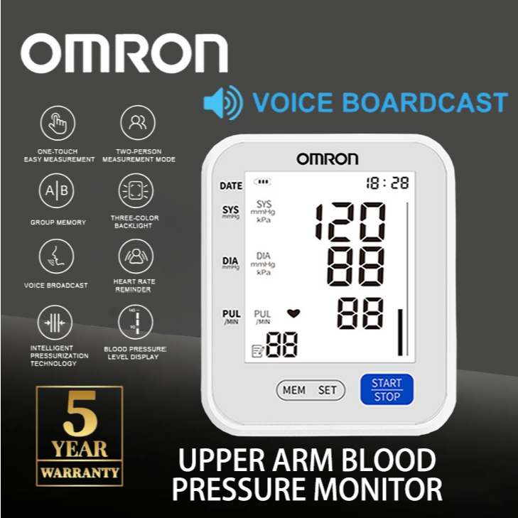 Omron Portable Upper Arm Blood Pressure Monitor with Voice, Dual Power ...