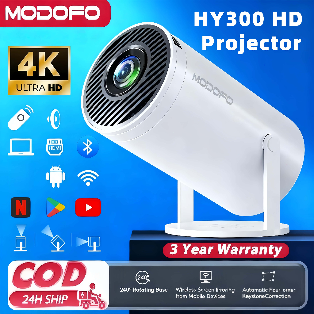 MODOFO HY300 Portable Projector 4K HD/1080P Mini WiFi Bluetooth Smart ...