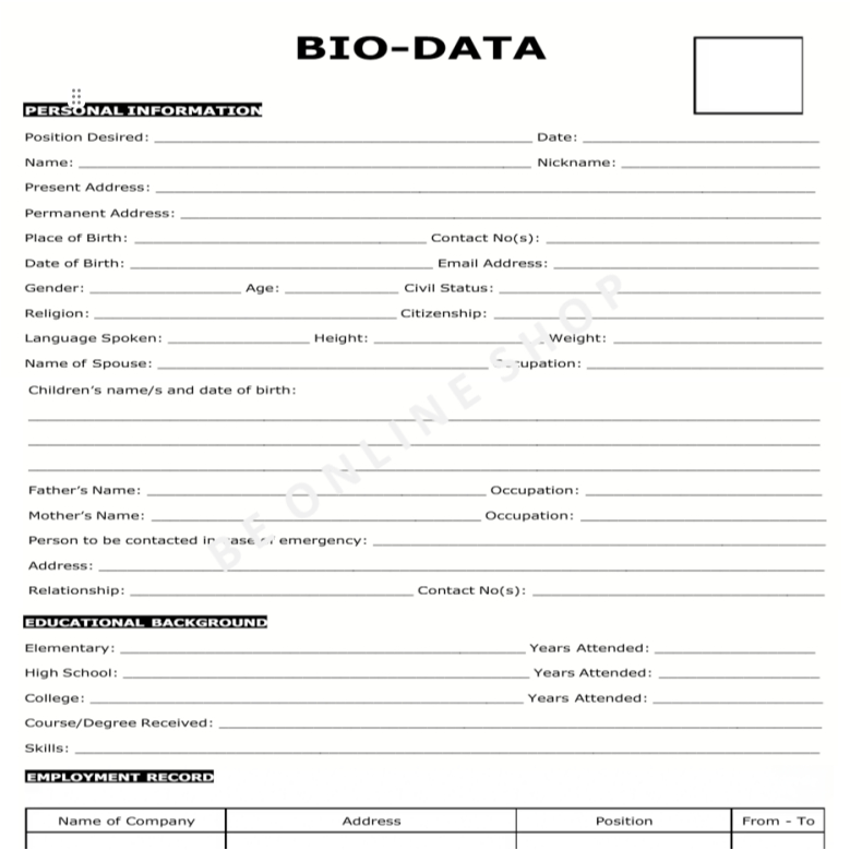 BIODATA FORM 100 pcs | Shopee Philippines
