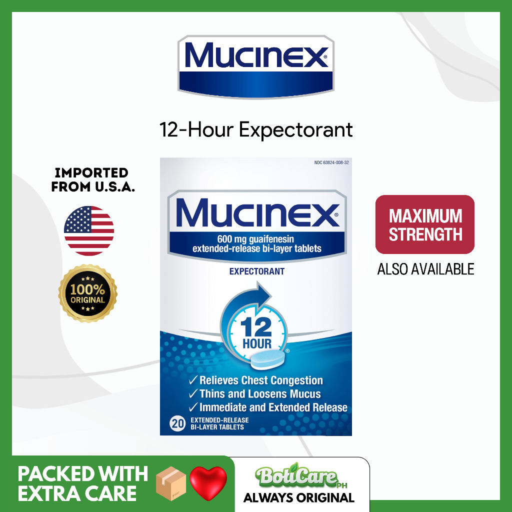 Mucinex 12-Hour Expectorant | 600 mg / 1200 mg Guaifenesin Extended ...