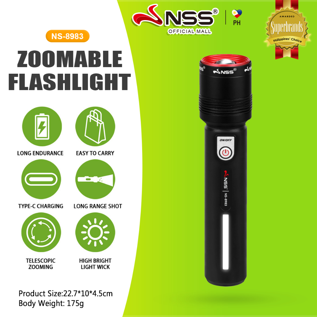 NSS 100W Telescopic Zoomable Flashlight Portable Rechargeable Emergency ...