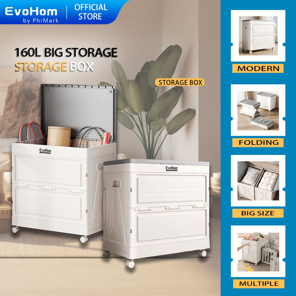 EvoHom 160L Large Capacity Toy Storage Box With Wheels-Storage Box ...