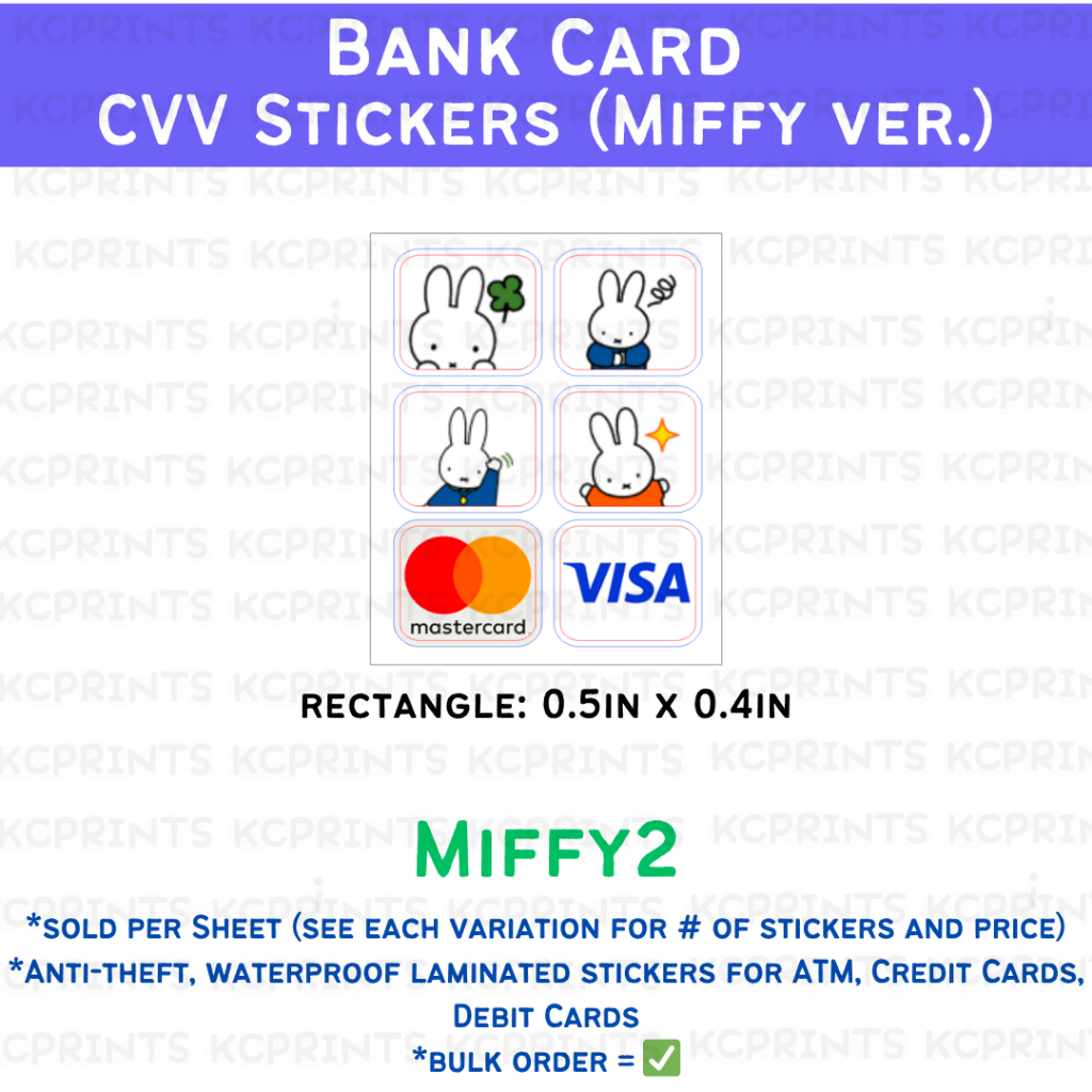 Bank CVV Cover Stickers Miffy ver. Waterproof for Anti-Theft for ATM ...