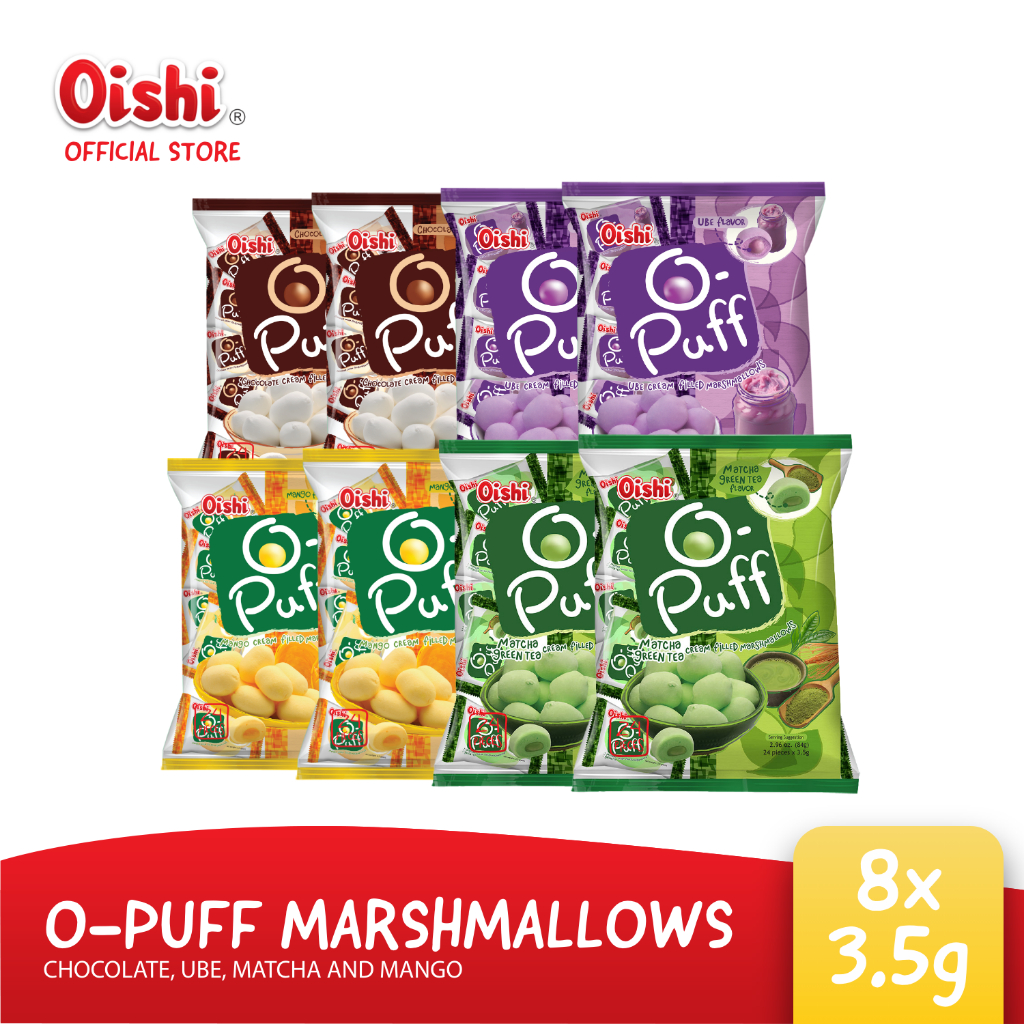 O-Puff Marshmallows Assorted 3.5g x 24 (8 packs) [Chocolate, Mango ...