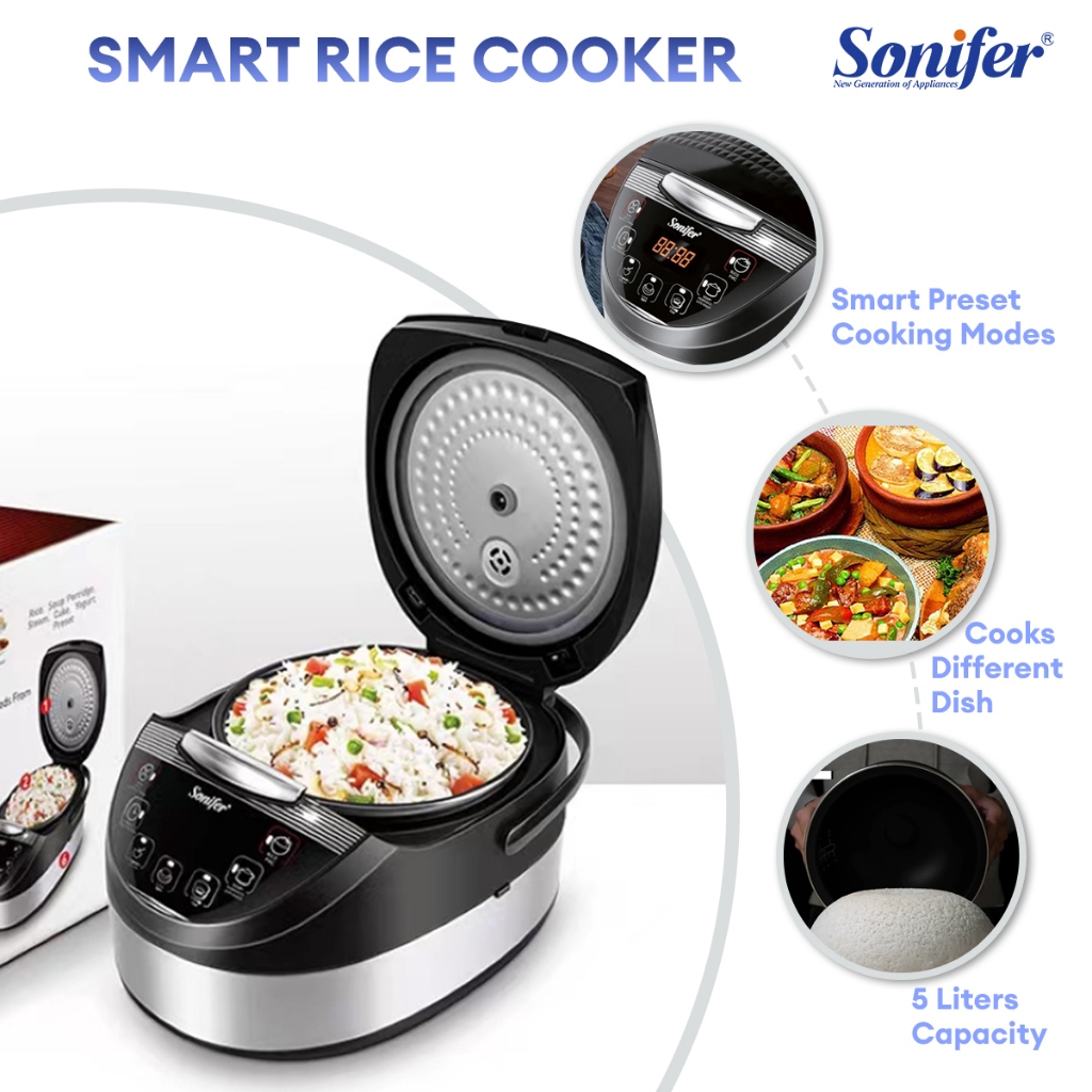Sonifer 5L 900W Smart Digital Rice Cooker - Non Sticky Pot Automatic ...