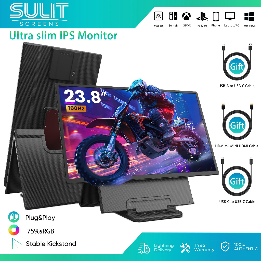 23.8” portable monitor, 1080P FHD 100Hz IPS laptop expansion screen ...