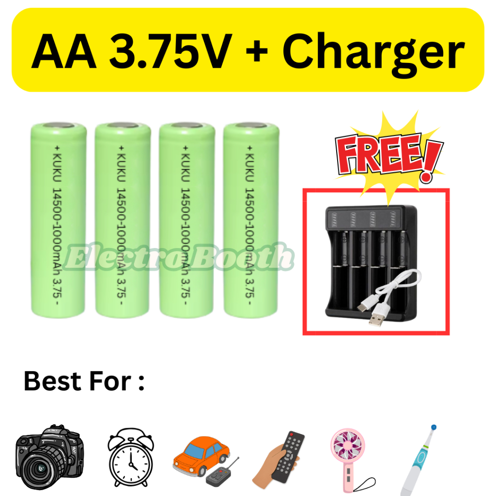AA Lithium Rechargeable Battery with Charger 3.75v | Rechargeable ...