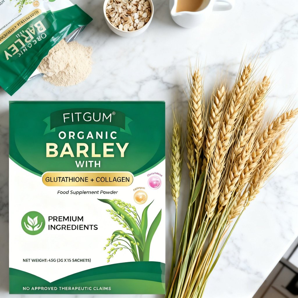 Fitgum Organic Barley Grass Powder with Glutathione and Collagen for ...