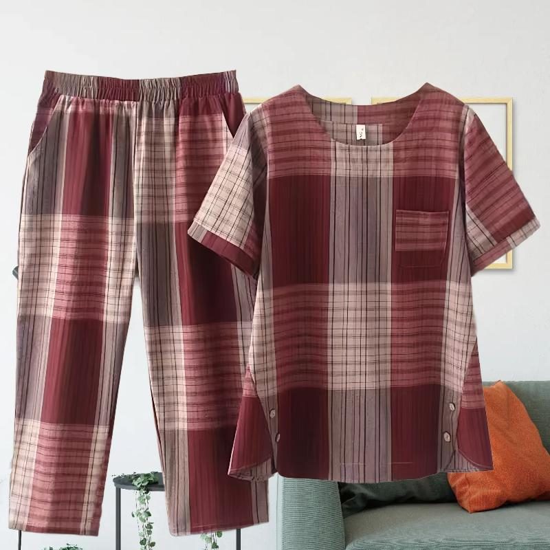 Women's Two-piece Suit Plus Size Plaid Joker Slacks Loose Top Suit ...