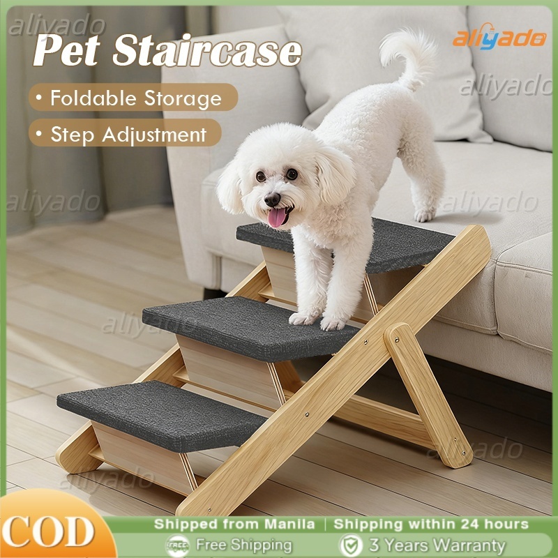 ⚡COD⚡Foldable Pet Stairs 2-in-1 Anti-Slip Wooden Steps Ramp for Dogs ...