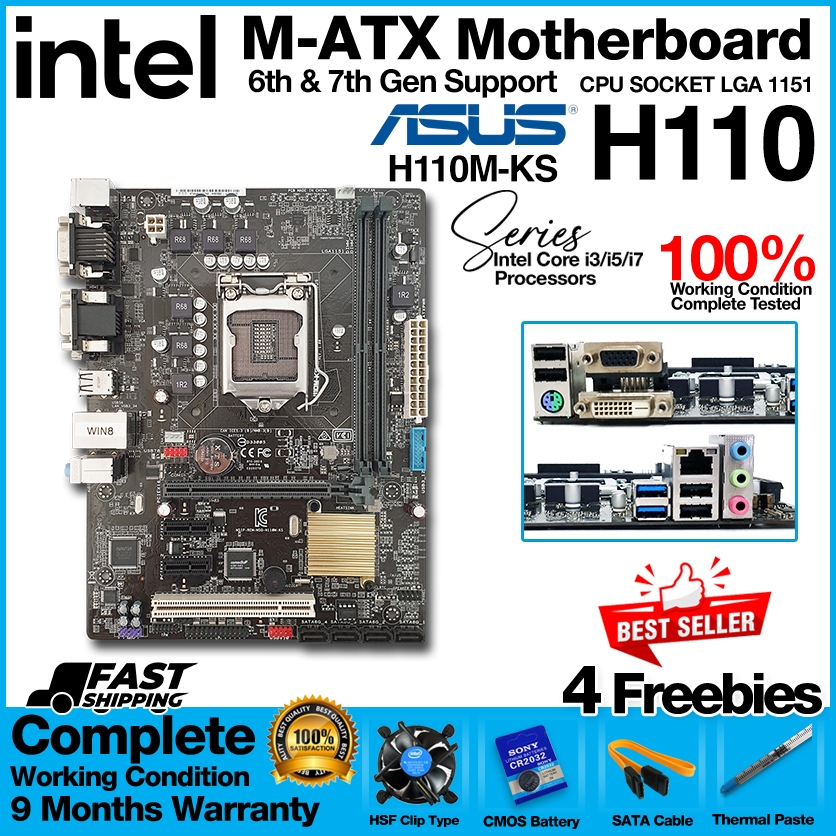 H110 ASUS Motherboard for 6th/7th Gen LGA1151 - HDMI/DVI/VGA Ports [w ...