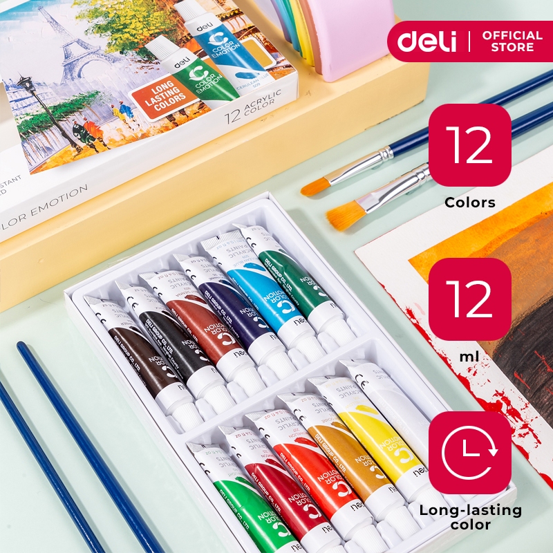 Deli EC12-12 Acrylic Paint Set 12 Colors 12ml 1SET | Shopee Philippines