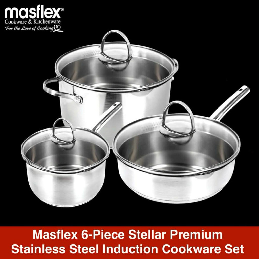 Masflex 6 Piece Stellar Premium Stainless Steel Cookware Set | Shopee ...