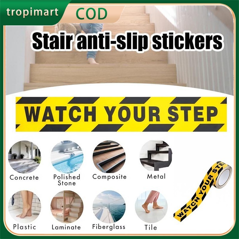 5M Non Slip Warning Tape Watch Your Step Sticker For Floor Stairs ...