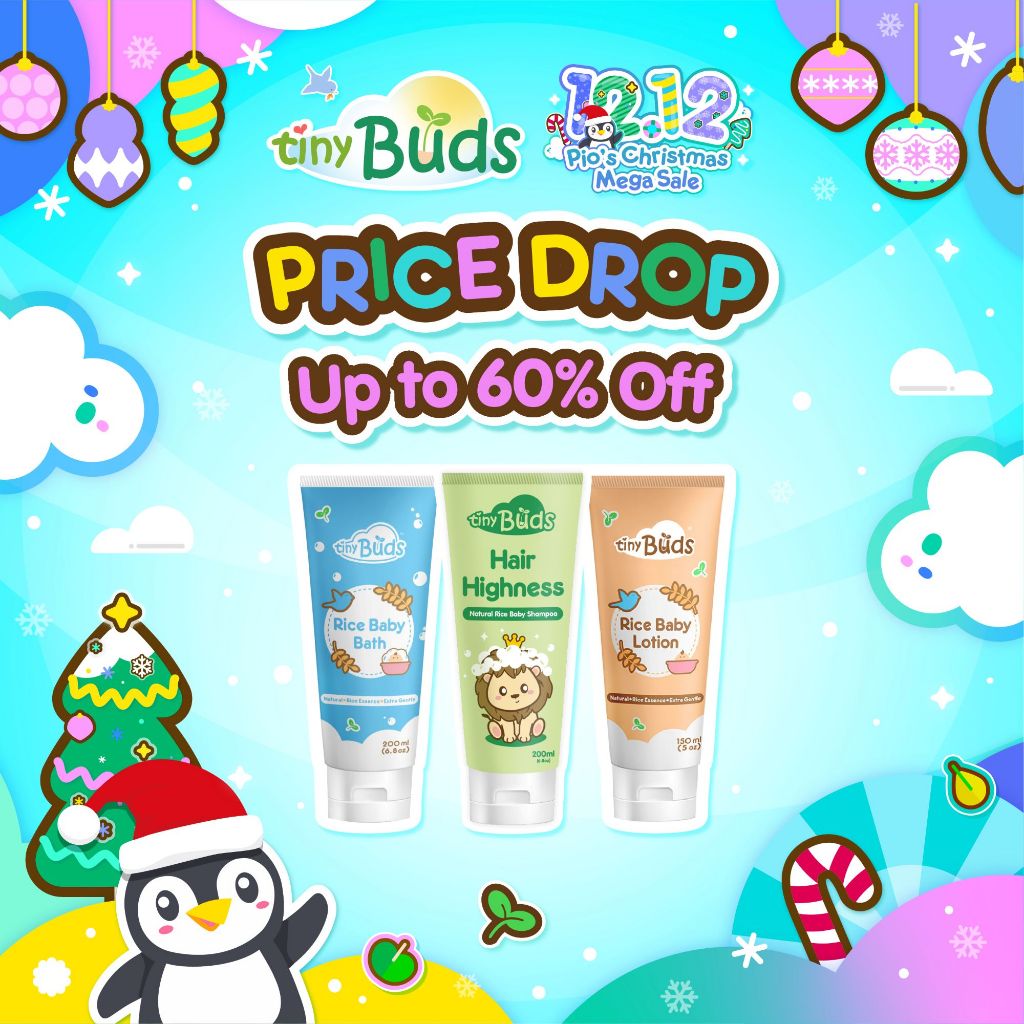 Tiny Buds Rice Baby Body Care 3 pc Bundle (Bath 200ml, Shampoo 200ml ...