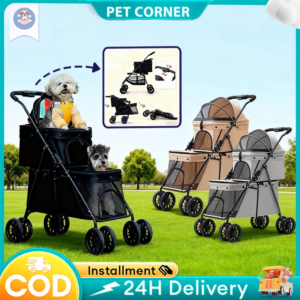 Double-decker pet stroller, lightweight and foldable, portable for cats ...