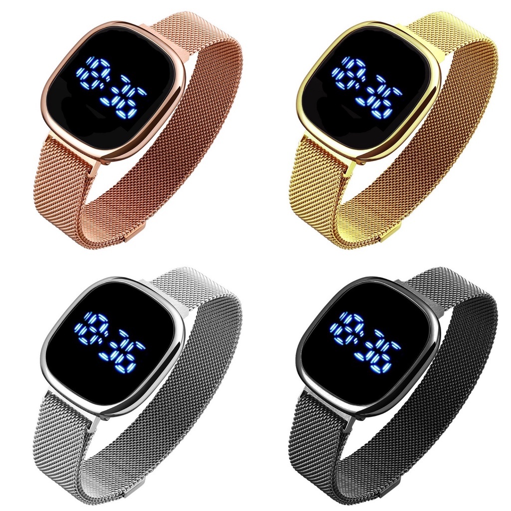 LED Touch Screen Magnetic Buckle Watch Fashion Stainless Wristwatch For ...