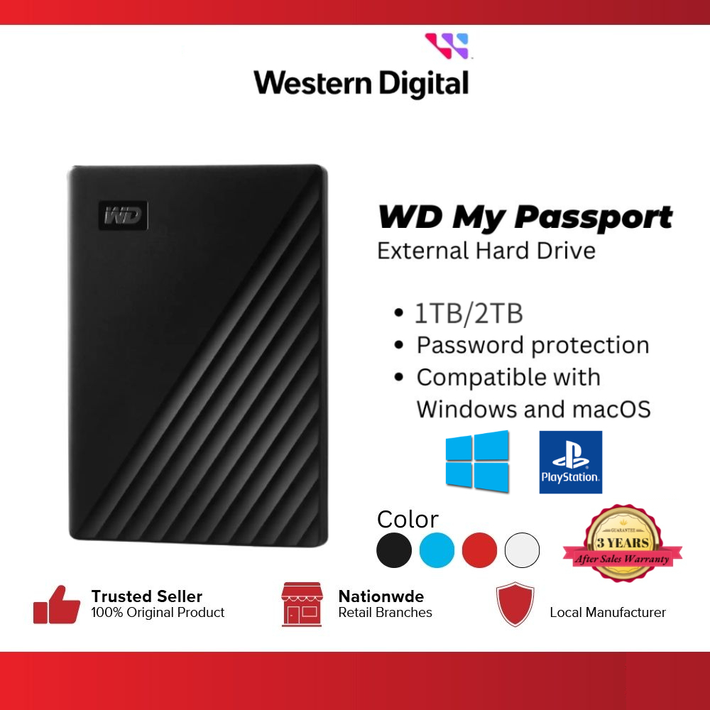 Western Digital WD My Passport Portable External Hard Drive 2TB/1TB USB ...