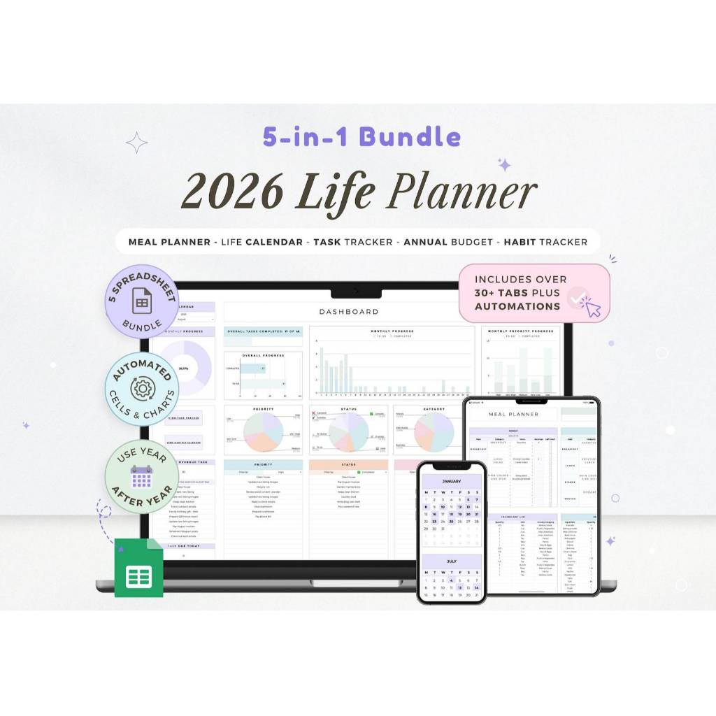2026 Digital Planner, Life Planner Spreadsheet Budget Tracker To Do ...