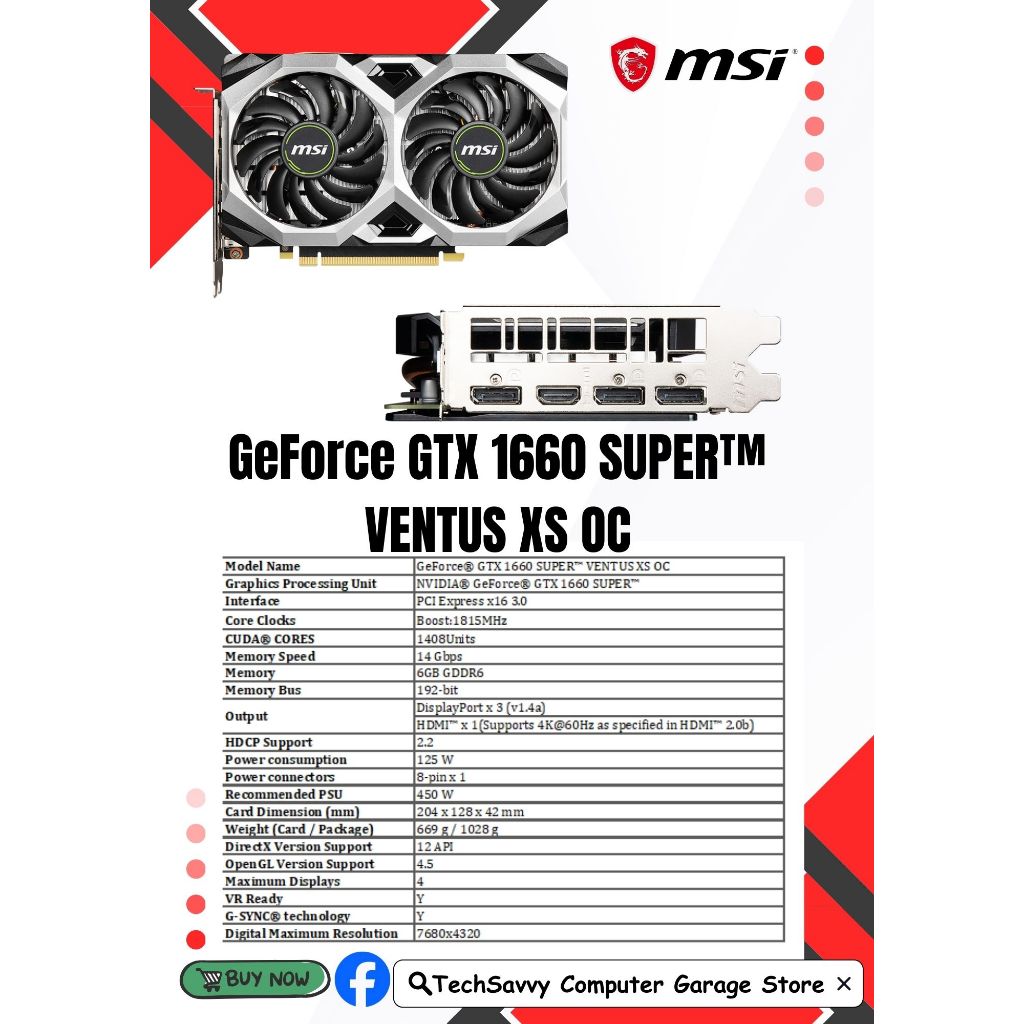 GeForce GTX 1660 SUPER™ VENTUS XS OC MSI PRE-OWNED | Shopee Philippines