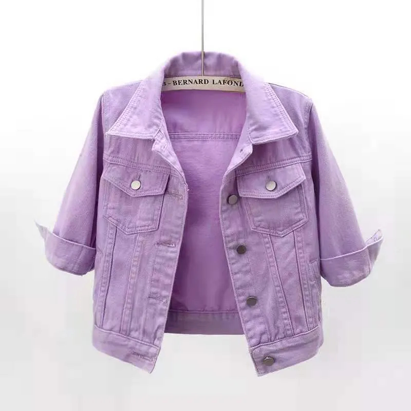Colored Denim Jacket Women's Short Joker Loose Jacket Top S-5XL ...