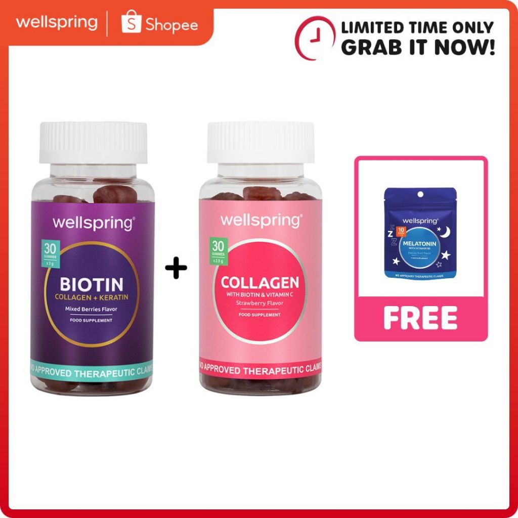 Wellspring Biotin with KERATIN Gummies 30s + Collagen Gummies 30s FREE ...
