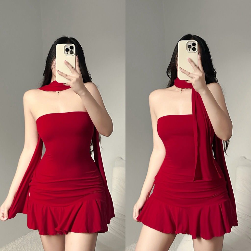 GABBY TUBE BODYCON Dress Mini Ruffle With Balabal |COTTON Fabric ...
