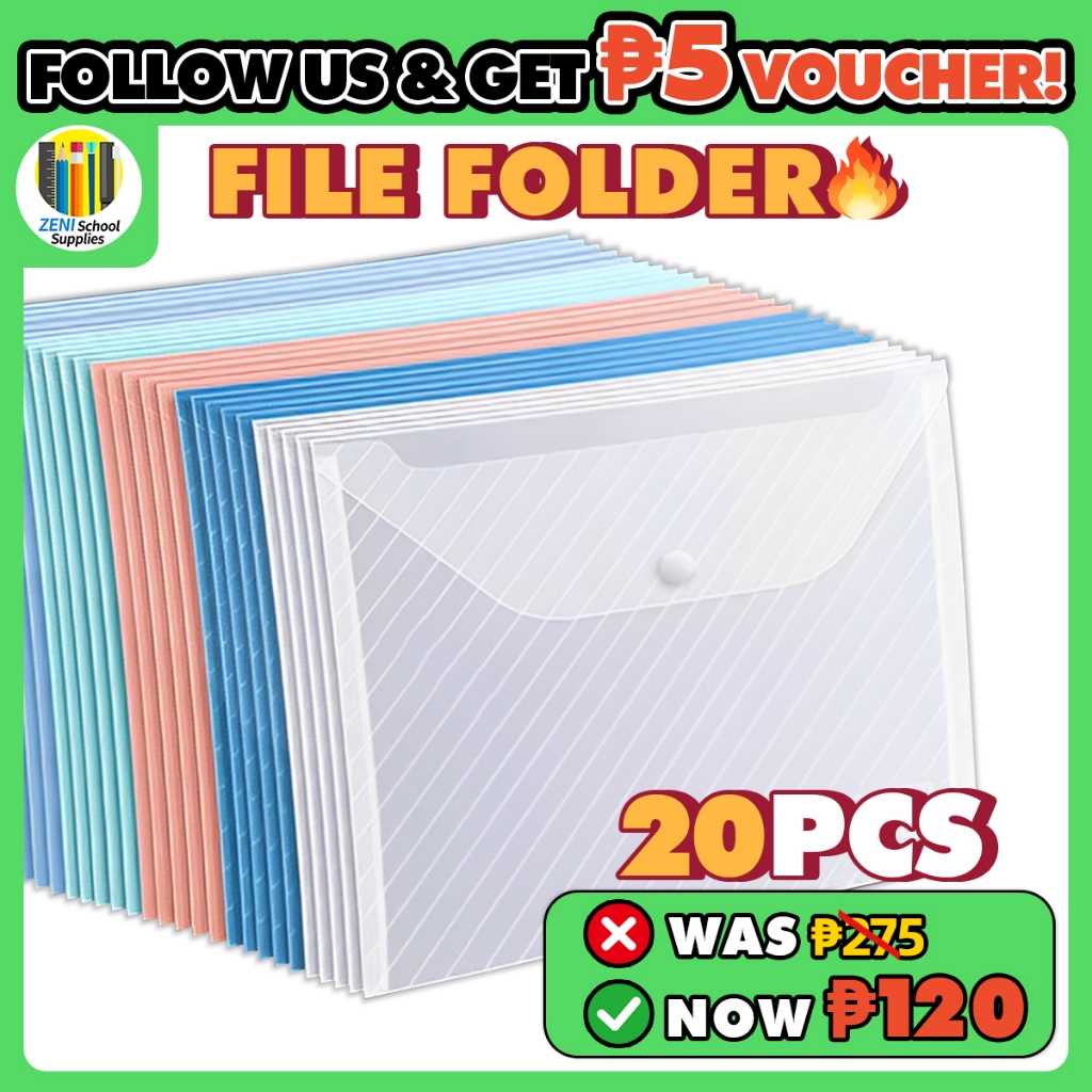 20PCS A4 Clear Plastic Envelope Button File Holder Document Organizer ...
