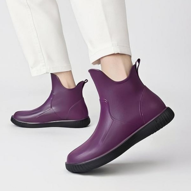 Women's Short Rain Boots Slip On Fashion Solid Color Outdoor Rubber Non ...