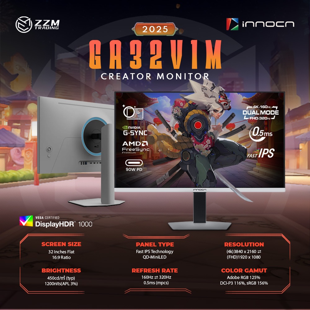 INNOCN GA32V1M 32" 4K 160Hz Mini LED Gaming Monitor, 320Hz FHD, HDR1000 ...