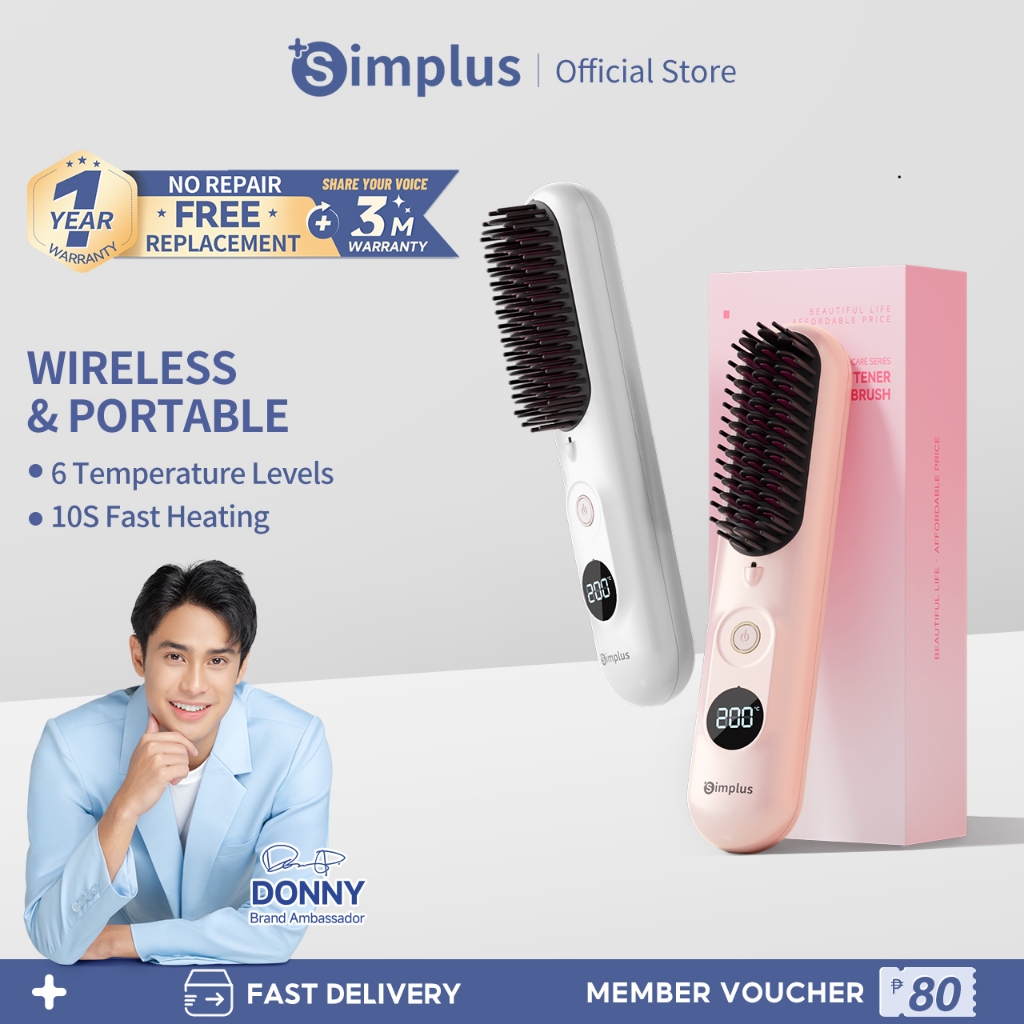 Simplus Cordless Hair Straightener Brush 20 Million Negative Ions 6 ...