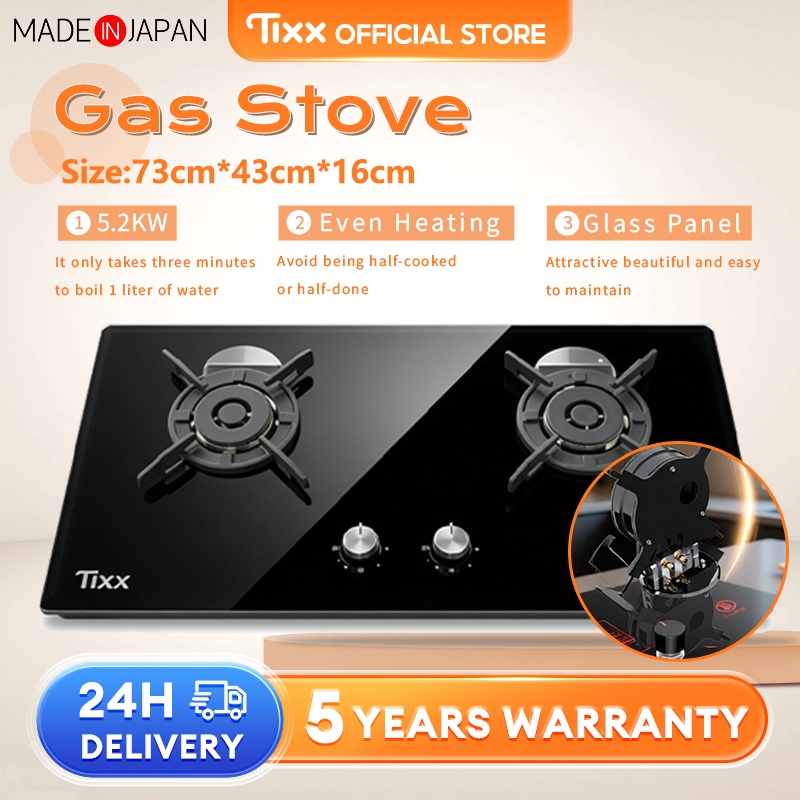 Tixx 9.4KW Gas Stove Double Durner Flip Cover Stove Stainless Steel ...