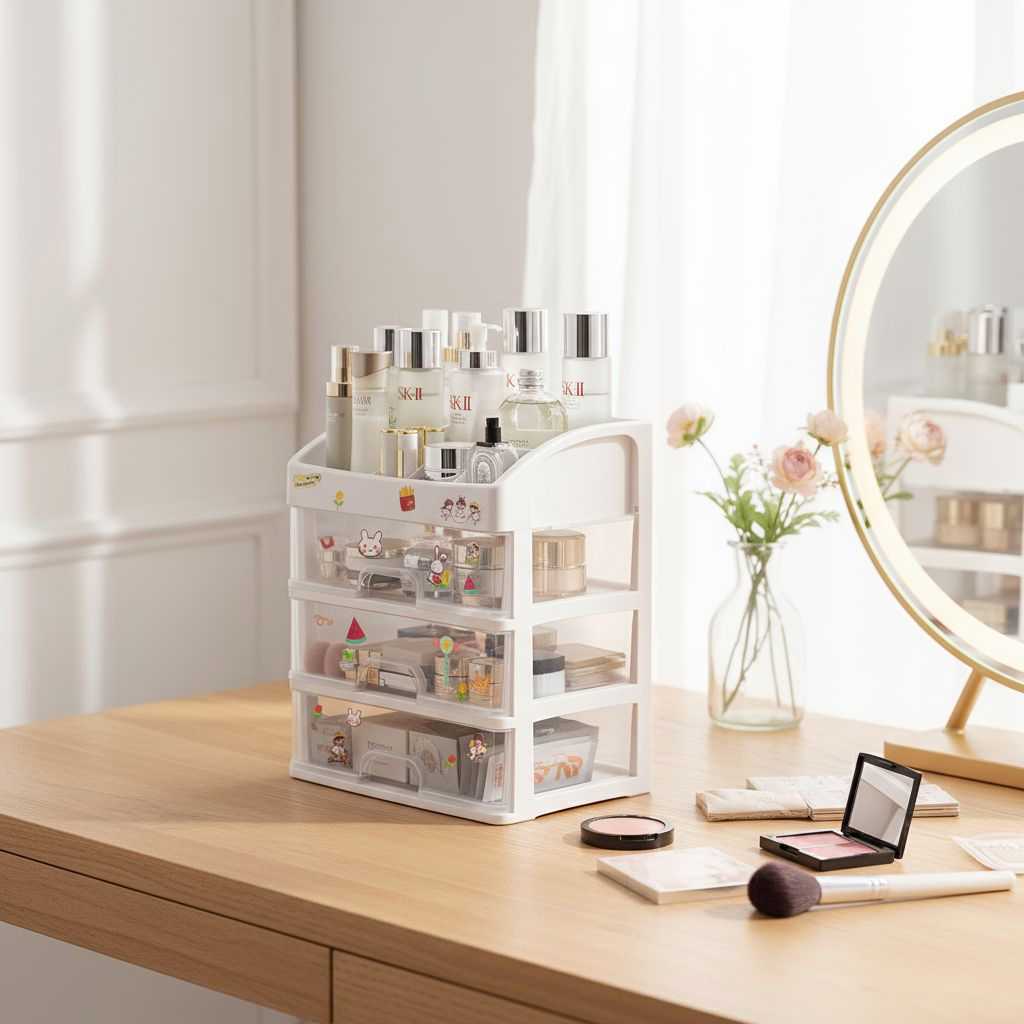 Extra large PP cosmetics storage box desktop storage box dressing table ...