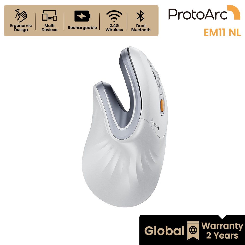 ProtoArc EM11 NL Vertical Ergonomic Mouse Wireless Bluetooth + 2.4G ...