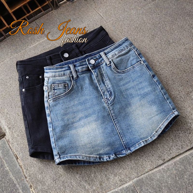 Fashion Palda A-line Mini Skort High Waist Anti-light Denim Skort ...