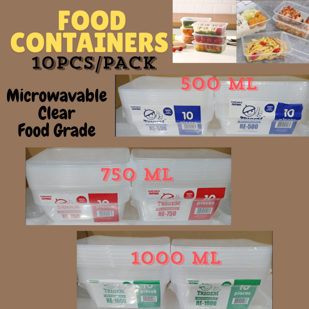 10pcs Rectangular Microwavable Food Container/Plastic tub (500ml, 750ml ...