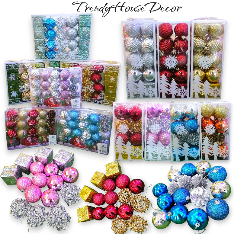 5cm Christmas Textured Balls with Gifts, Pine Cone and Twisted Wire ...