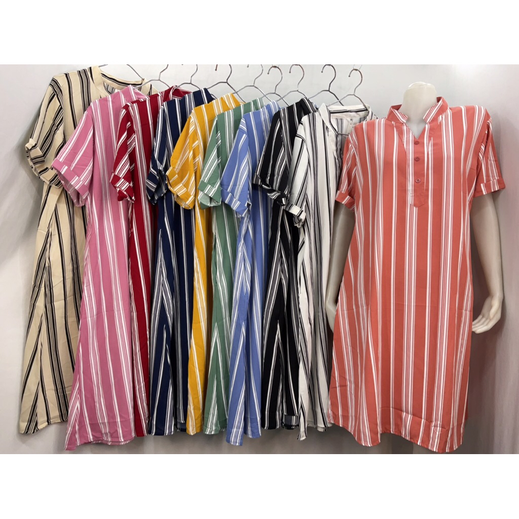 Cod+Ready To Ship Plus Size Dress For Women Stripe Duster Pambahay ...
