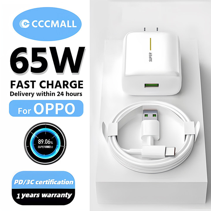 Vooc 65W Type C Charger 6.5A Cable Support VOOC Fast Charging For OPPO ...