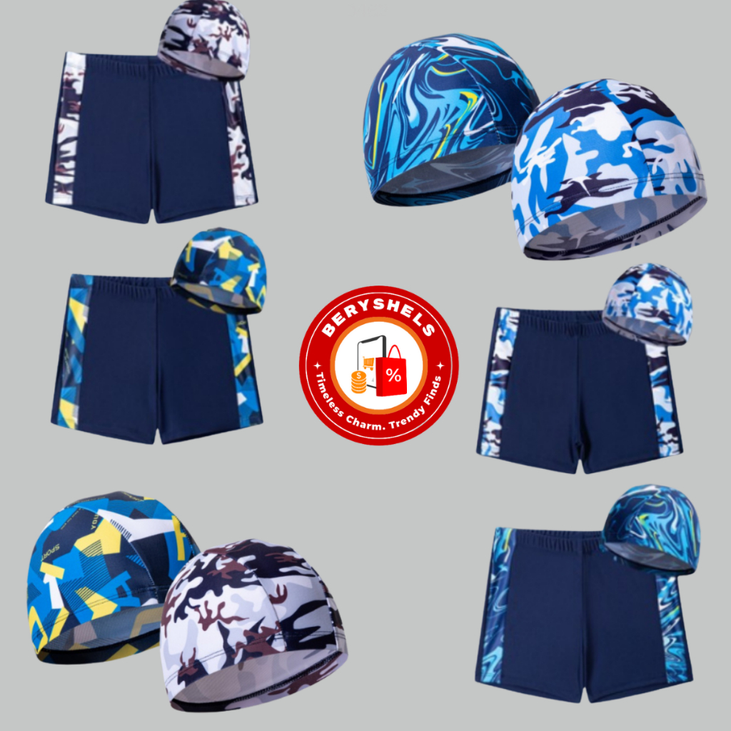 Trendy Swimming Trunks & Silk Cap 3-14 Y Quick-Drying Rash Guard Shorts ...
